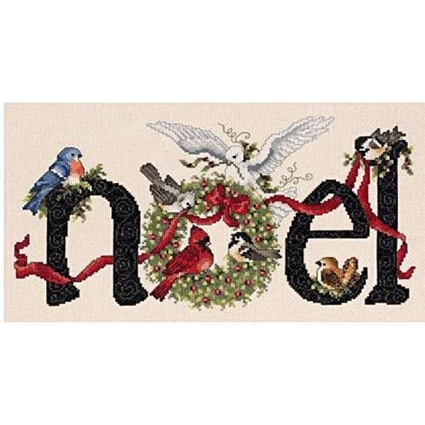 ■メーカー janlynn■作品名 NOEL■完成サイズ　約36cm×17cm■内容　14カウントアイーダ布、刺繍糸、針、図案と説明書（英語）アメリカ直輸入のjanlynnのキットです。NOELの文字のリースや小鳥が可愛いです。※海外からの...