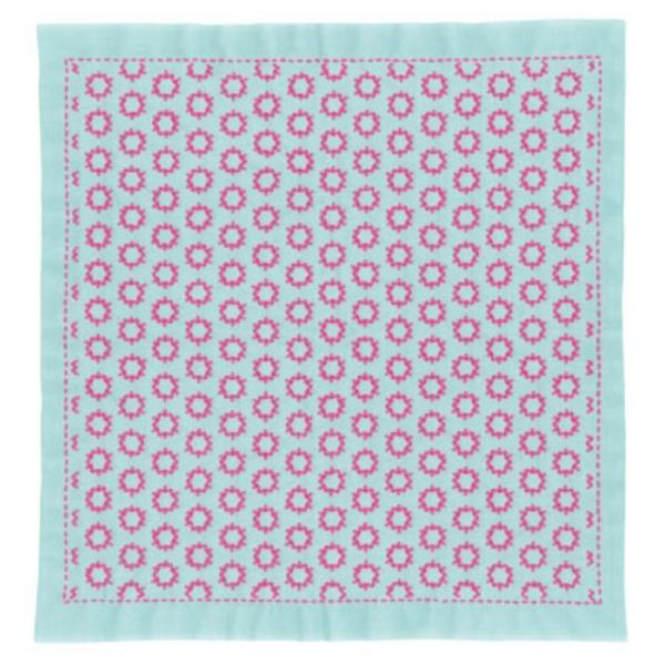 一目刺しの花ふきん「一目刺し」とは、刺し子技法のひとつ。一定の針目で縦、横、斜めと同じ方向を順に刺していく技法です。★水で消える図案入り★【初級者向】●出来上がりサイズ約縦33ｃｍ×横33ｃｍ●キット内容晒木綿浅葱(綿100％)、刺し子糸〈...