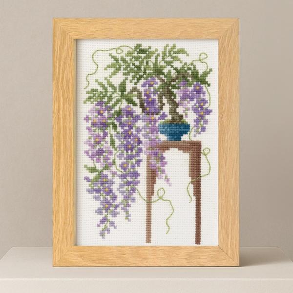 12ヶ月のBONSAIマリー・カトリーヌコレクション4月　藤懸崖仕立ての藤。枝が鉢より下に垂れる懸崖の樹形がダイナミックで、高さのある高台が似合います。壁掛け・スタンド兼用木製フレーム付*初〜中級者向*製作時間の目安：15時間以上[出来上が...