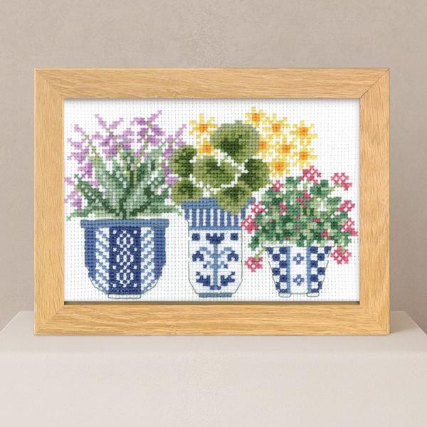 12ヶ月のBONSAIマリー・カトリーヌコレクション6月　草もの ギボウシ・ツワブキ・ミセバヤ個性豊かな葉をもつ草もの3種(ギボウシ・ツワブキ・ミセバヤ)を、白と藍の色のコントラストが美しい伊万里焼の鉢に合わせて。壁掛け・スタンド兼用木製フ...