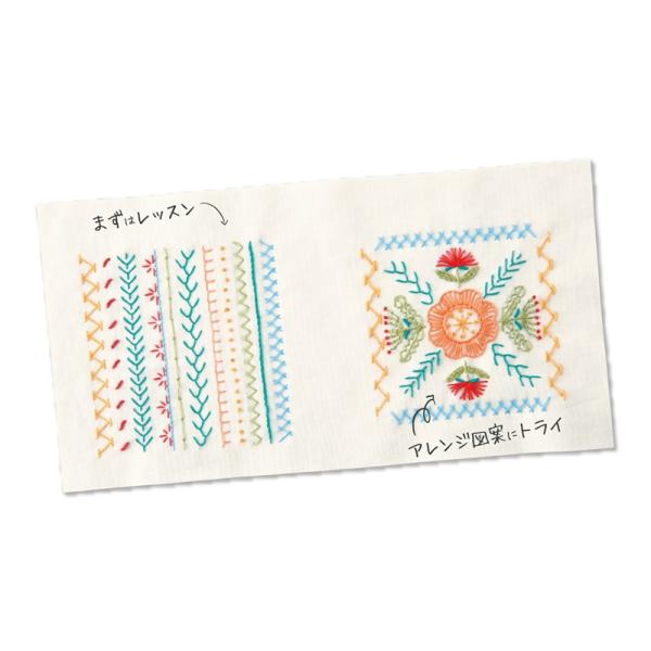 はじめてのフランス刺しゅう-レッスンクロス Level2-コースター(約縦10ｃｍ×横10ｃｍ)に仕立てられます！ピンクッションにも仕立てられます！※手芸綿はキットに含まれません。(使用ステッチ名)バックステッチ、アウトラインステッチ、フラ...