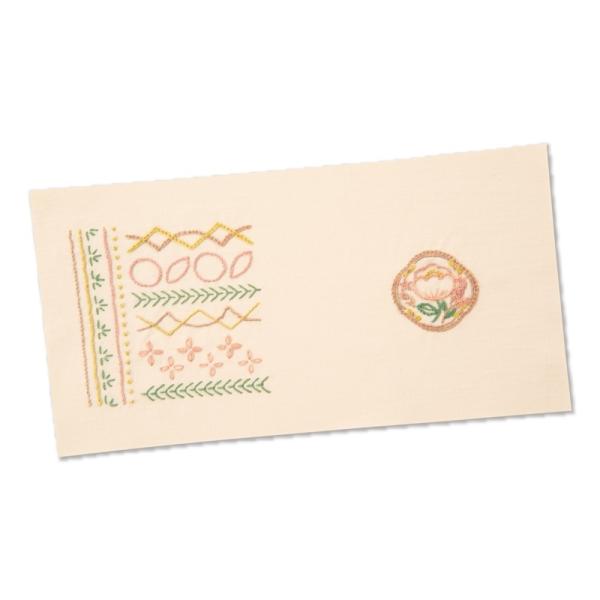 はじめてのフランス刺しゅう-レッスンクロス Level1-コースター(約縦10ｃｍ×横10ｃｍ)に仕立てられます！別売りのくるみボタン丸ブローチタイプ(KB-4)を使用すればブローチにも仕立てられます！(使用ステッチ名)バックステッチ、スト...