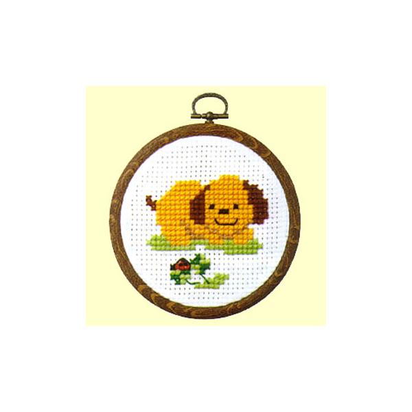 オリムパス　クロスステッチ 刺繍キット(刺しゅうキット）【イヌとてんとう虫】おしゃれフープ付きサイズ：額内形10.5ｃｍキット内容：布Ｎｏ3000(ジャバクロス中目・綿100％）刺しゅう糸(オリムパス25番)・クロス針おしゃれフープ（Ｐ-1...