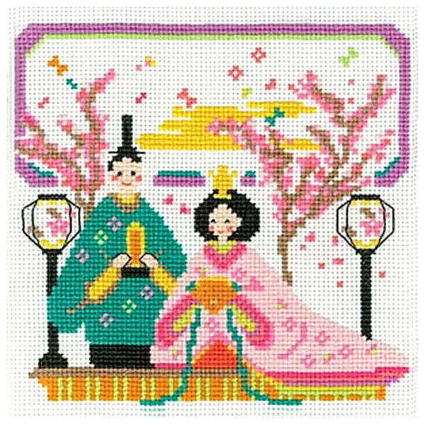 オリムパス　クロスステッチ 刺繍キット（刺しゅうキット）なかよし雛キット内容：２５番ししゅう糸(綿１００％)・No.55００布（ジャバクロス細目）〈32〉オフホワイト（綿１００％）・クロス針・カラー図案付説明書出来上がりサイズ：額外径:約2...