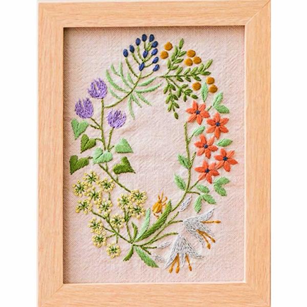 キット内容：２５番ししゅう糸（綿１００％）・プリント済み刺しゅう布・フランス刺しゅう針 ・カラー図案付説明書・木製フレームサイズ：額外径:約15cm×20cm　額内径:約11.6cm×16.6cm）図案は布にプリント済み。壁掛け・スタンド兼...