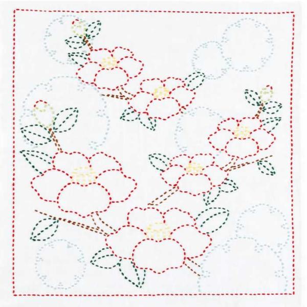 四季の花ふきんキット出来上がりサイズ：約縦34cm×横34cm●刺し子糸（綿１００％）●晒木綿　（綿１００％）●作り方説明書（英語版付き）●刺し子針図案は布にプリント済み。このキットの作り方説明書は、日本語とともに英語版を並列表記しておりま...