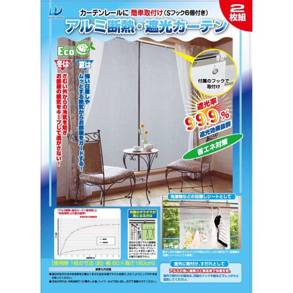 【品番/商品名】 WJ-555/アルミ断熱・遮光カーテン 2枚組【重さ】 約 187g【サイズ】約 80×180cm【材質】本体：アルミ蒸着ポリエステルシートポリプロピレン不織布バイヤス：ポリプロピレン不織布ハトメ：アルミ　フック：スチール...