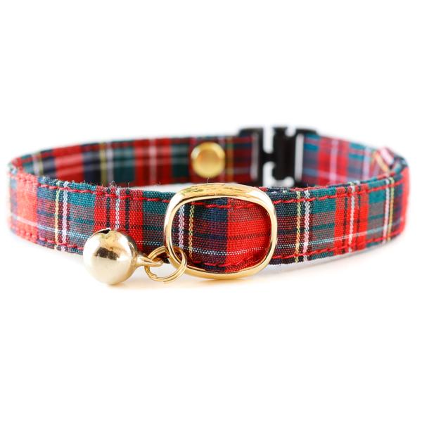 猫 首輪 子猫 セーフティバックル 鈴付 タータンチェック  ハゲない コットン おしゃれ 可愛い ねこ ネコ フェレットにも 軽い 柔らかい サイズ調整可能 ペットグッズ 安全首輪 【猫雑貨招福】
