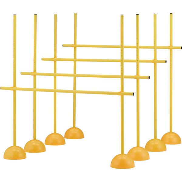 ダンノ DANNO ドリルハードル2 4台1組 イエロー 黄 ハードル スラローム ドリブル 練習 基礎トレーニング 切り返し 高さ調整 サッカー 体育 障害物競走  D193　バーを斜めにセッティングしてスラロームやドリブルの練習に。練習...