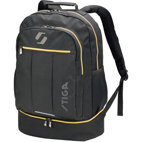 スティガ STIGA ライバル JP BIG ブラック / ゴールド  1422020285　卓球　ブラック / ゴールドは、ゴールドファスナーにブラックのロゴ。大きいリュックで、収納がバツグン。両サイドには、ペットボトルが収納できるポケッ...