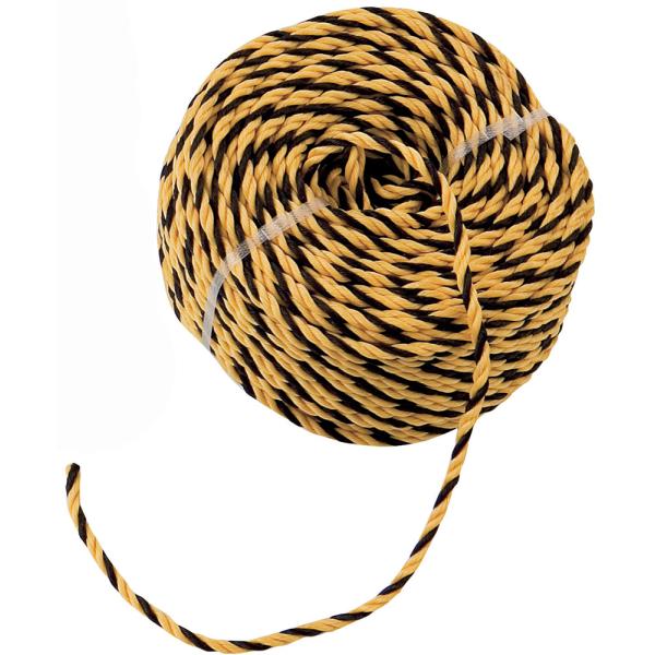 三和体育 タイガーロープ9 学校 体育 部活動 クラブ活動 授業 備品 器具 用具 用品 補強 補修 修繕 校庭 運動場 グラウンド スポーツフェスティバル 仕切り  S0605　ポリエチレン製、黒×黄のロープです。