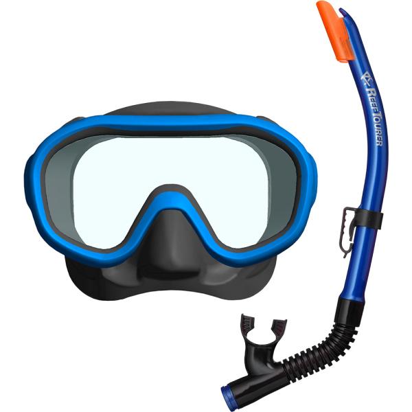 リーフツアラー Reef Tourer シリコーン製 マスク&amp;弁付きWガードシュノーケル 子ども用2点セット  RC0210 BKMB　マリン　簡単ストラップ調整機能でマスクの調整がしやすいお子さま向け2点セット。