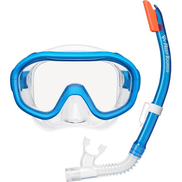 リーフツアラー Reef Tourer シリコーン製 マスク&amp;弁付きWガードシュノーケル 子ども用2点セット  RC0210 CB　マリン　簡単ストラップ調整機能でマスクの調整がしやすいお子さま向け2点セット。
