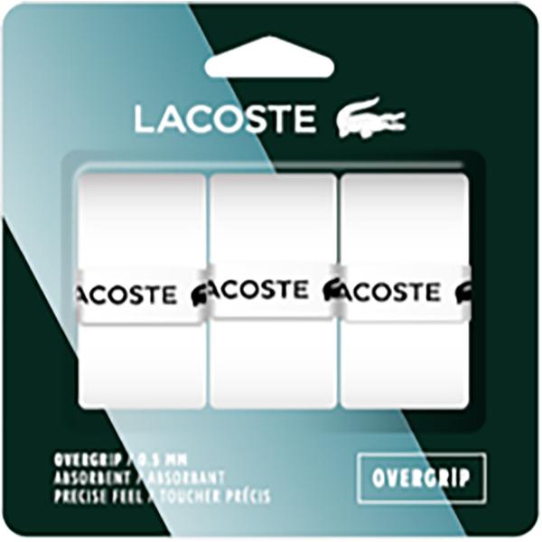 テクニファイバー Tecnifibre LACOSTE OVERGRIP 52LACOVE21　テニス　ウエット感のある、ラコステロゴ型押しのグリップテープ。ホワイト 3 本入り。