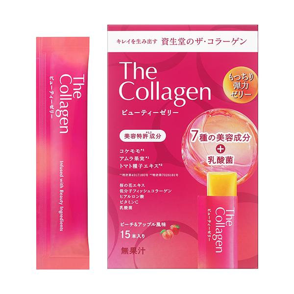 ７種の美容成分＆乳酸菌を厳選配合。Ｗ美容特許成分（コケモモ＋アムラ果実、トマト種子エキス）に加え、桜の花エキス、低分子フィッシュコラーゲン、ヒアルロン酸、ビタミンＣ、乳酸菌を配合。ピーチ＆アップル風味で、もっちり弾力の美容ゼリー。持ち運びや...