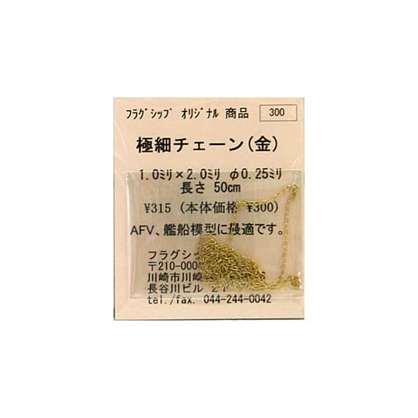 0.25mmの金属線を1.0mmx2.0mmの輪にしてつなげた長さ50cmの鎖です。