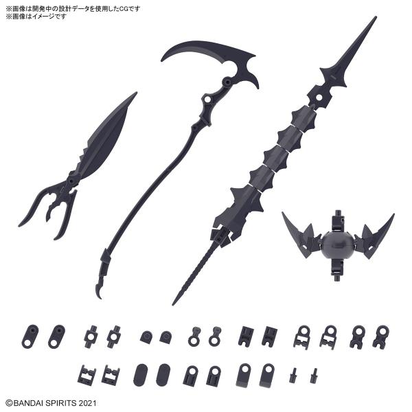 【発売日：2023年10月31日】大鎌とシザーに加え、大剣がセットになった武器セットが、オプションパーツセットに登場！■シザーは分離することで２本の刀としても装備可能。■大剣の刀身は複数のパーツにより構成され接続ジョイントを使用することで柔...