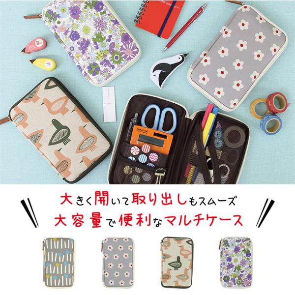 ペンやシールなどを入れて文具ポーチとしてピッタリです。マステなど高さがあるものや、細々としたものはザックとしまえてさっと取り出せる。毎日使うメイクポーチとしても便利です。左に３段ポケットと右にメッシュポケットに分かれて収納。見やすく取り出し...