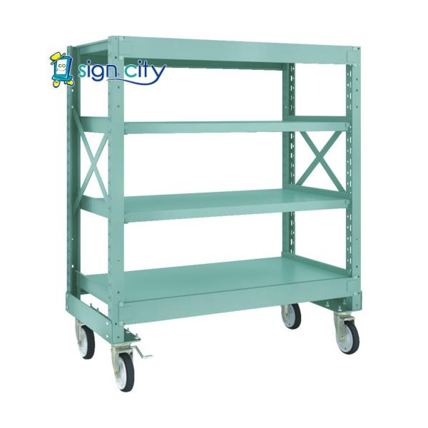 ●主要部をボルトで固定するため、ねじれに強く堅牢で耐久性に優れています。●カラーはグリーンでオフィス、店舗、配送センター、工場など、どの分野にもソフトにフィットします。●各棚板は高さ50mmピッチで自由に変えることができます。●キャスター：...