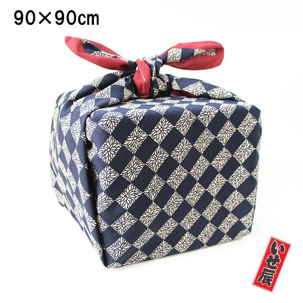 【素材】綿100%【サイズ】90cm×90cm【製造】日本製 made in japan紺色の地に白で描かれた角菊の模様が特徴的で、和の美しさを感じさせます。洗濯機・水洗いOK!重箱、エコバッグとしての使用はもちろん、ギフトの包装、インテリ...