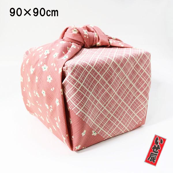 【素材】綿100%【サイズ】90cm×90cm【製造】日本製 made in japan優美な桜のモチーフが散りばめられた格子模様で、ピンク色が柔らかな印象を与えます。洗濯機・水洗いOK!重箱、エコバッグとしての使用はもちろん、ギフトの包装...