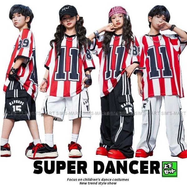 ・【 ストライプナンバリングT＋ラインパンツ 】の上下2点セット。・原宿系、ストリート系、K-POP系のおしゃれなヒップホップダンスファッション!!・ダンスチームの衣装としてや普段着にもおすすめ★＜素材＞【 綿 】※ストレッチなし※裏地なし...