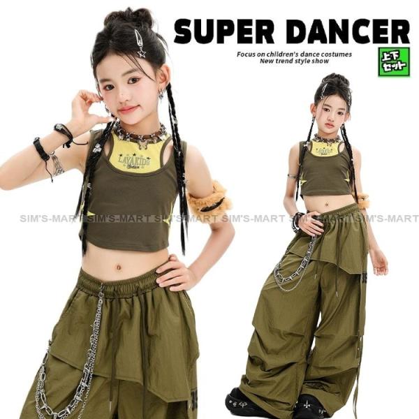 ・【重ね着風タンクトップ＋カーゴパンツ】の上下セットアップ!!・ダンスの発表会やダンスコンテストなどのチーム衣装としてやダンスレッスン用にも！・豊富なサイズ展開でチームで揃えやすい！＜素材＞【 綿・ポリエステル 】※トップス⇒ストレッチあり...