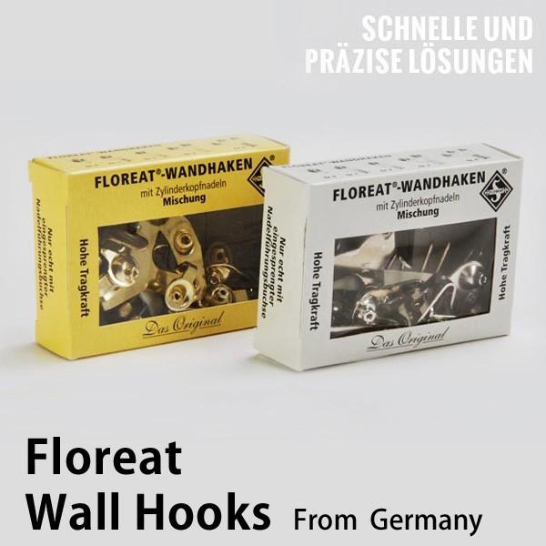 ドイツのFLOREAT社のウォールフックセット。フック5サイズの合計10個入り。フックに開けられた斜めの穴によって、常に30度の角度にピンを打ち込むことができます。ピンを斜めに打ち込むことで小さいながら 耐荷重があり壁にしっかりと固定するこ...