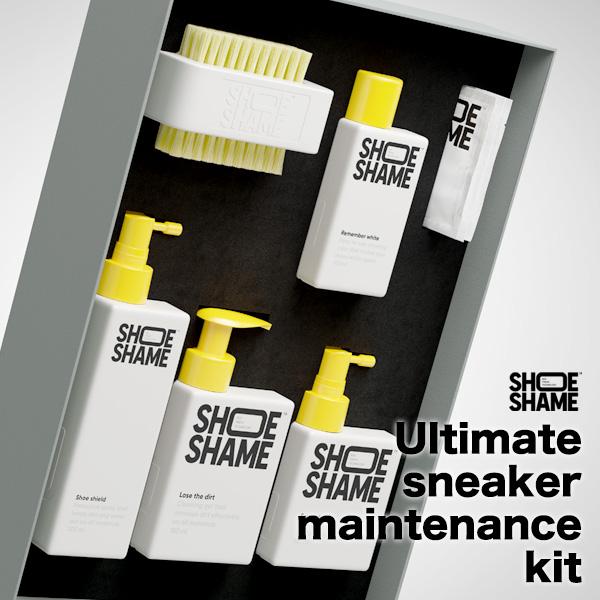 ≪SHOE SHAME/シューシェイム Ultime sneaker maintenance kit≫スウェーデンのシューズケアブランド「SHOE SHAME」のオールインワンキット。・Lose the dirt（クリーニングジェル）・Br...