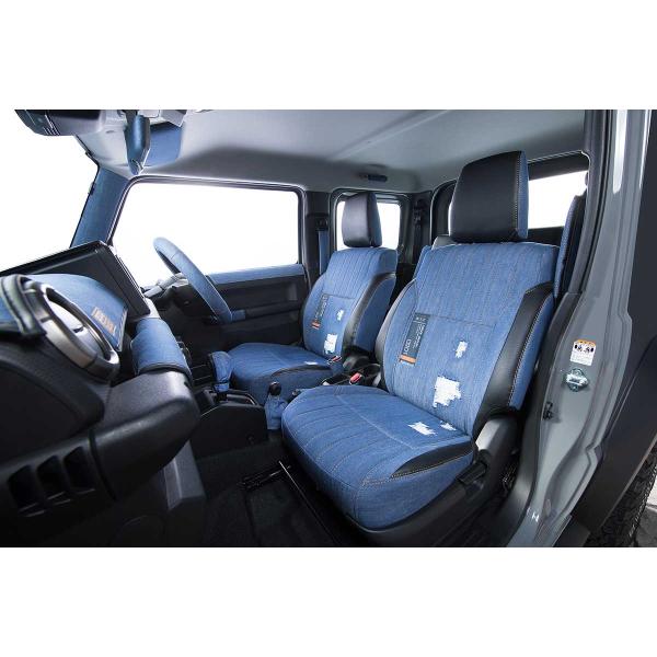 車種：ジムニーノマド型式：5door年式：2025.04〜グレード：/4人乗りセット内容：1列分のみカラー：生地:デニムブルー/アクセントPVC:ブラック/ステッチ:キャメル/トリム:ブラック特記事項：受注生産の為、注文後のキャンセルはお受...