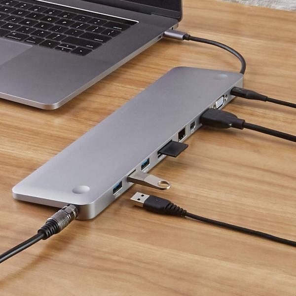 11in1マルチポートType-Cドッキングステーションには、ミニディスプレイポート、HDMI、VGA、USB-A×3、イーサネット、SD/TFカードリーダー、オーディオ、Type-C充電ポート(PD 100W)を搭載。アルミニウム製ペデス...