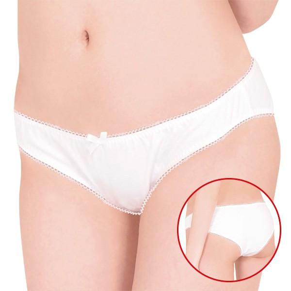 サイズ Mサイズ、W58-70cm、H87-95cm商品説明フロントのミニリボンがキュート♪純白のコットンパンツ！