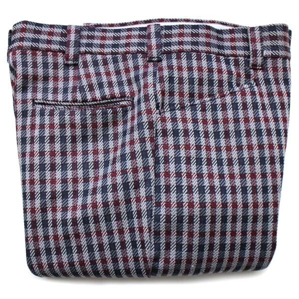70s〜【Sears KINGS ROAD】DOUBLE KNIT フレアパンツです。PERMA-PREST、フロントジップフライ（SCOVILL）カラー：紺×グレー×赤×白素材：おそらくポリエステル（ストレッチ性のある生地です）サイズ表記...