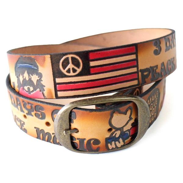 【BRACKNEY LEATHER WORKS】のレザーベルトです。MADE IN USA肉厚なレザーに文字やピースマークなどの型押し&amp;ペイントが施されています。バックルはスナップボタンで取り替え可能です。カラー：ブラウン系素材：本...