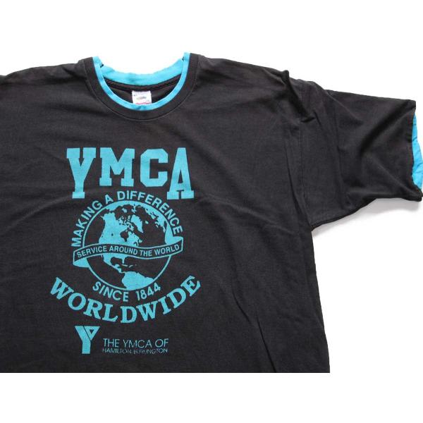 90s【FRUIT OF THE LOOM】のTシャツです。MADE IN USAレイヤードネック&amp;スリーブ、裾はシングルステッチカラー：黒×水色系素材：100% COTTONサイズ表記：XL実寸（平置き）・肩幅　56.5cm・身幅...