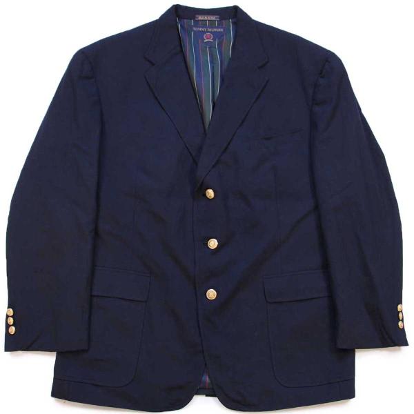 90s【TOMMY HILFIGER】×【Dillard's】の紺ブレです。MADE IN USAセンターベント、金ボタン、アイビーストライプの裏地あり、両内ポケットあり、ソフトな肩パッド入りカラー：濃紺素材：PURE VIRGIN WOO...