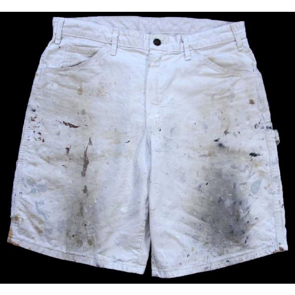 【Dickies】×【SHERWIN-WILLIAMS】のショートパンツです。フロントジップフライ（YKK）、コインポケットあり、アウトシームはトリプルステッチ素材：コットンサイズ表記：不明（実寸W34インチ相当）実寸（平置き）・ウエスト　...
