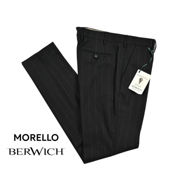 ブランド：BERWICH / ベルウィッチベルウィッチ BERWICH MORELLO モレロ スラックス ノータック パンツ 秋冬 メンズ ウール コットン ストライプ ダークネイビー MADE IN ITALY サイズ：【46】【48】...
