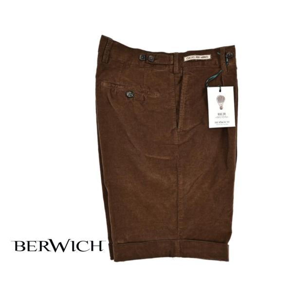 ブランド：BERWICH / ベルウィッチベルウィッチ BERWICH BER_MUDA 1P  バミューダ バミューダショーツ ワンタック ストレッチ ハーフパンツ 春夏 メンズ 細畝コーデュロイ コットン ブラウン イタリア ブランド ...