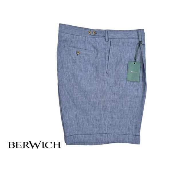 ブランド：BERWICH / ベルウィッチベルウィッチ BERWICH BERMUDA バミューダショーツ ワンタック ハーフパンツ ショートパンツ 春夏 メンズ リネン 100% ブルー イタリア ブランド MADE IN ITALY サ...