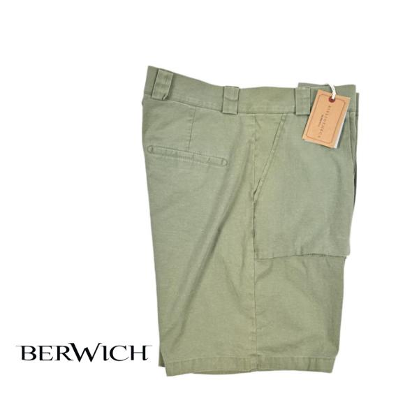 ブランド：BERWICH / ベルウィッチベルウィッチ BERWICH BIBLIOTHECA ビブリオテカ BERMUDA バミューダショーツ ノータック ハーフパンツ ショートパンツ 春夏 メンズ コットン リネン グリーン イタリア ...