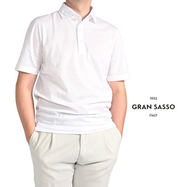 ブランド：GRAN SASSO / グランサッソグランサッソ GRAN SASSO ポロシャツ 半袖 ホリゾンタルカラー 春夏 メンズ コットン 100% ホワイト イタリア ブランド MADE IN ITALY サイズ： 【48】【50】...