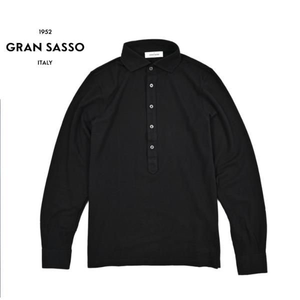 ブランド：GRAN SASSO / グランサッソグランサッソ GRAN SASSO ポロシャツ ワイドカラー 長袖 春夏 秋 3シーズン メンズ コットン 100% ブラック イタリア ブランド MADE IN ITALY サイズ： 【46...