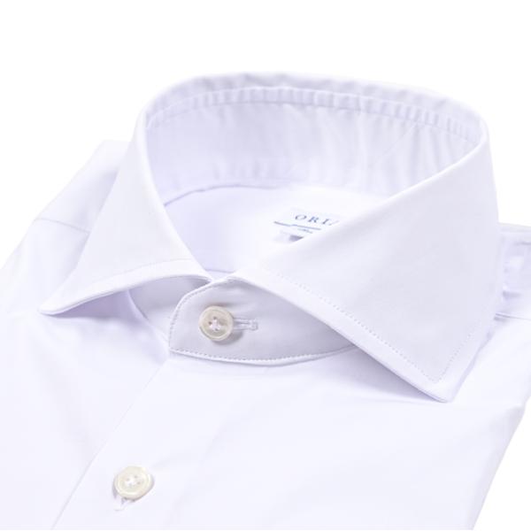 ブランド：ORIAN / オリアンオリアン ORIAN 【2025-26年 秋冬新作】 ドレスシャツ ワイシャツ ホリゾンタルカラー 長袖 メンズ Slim Fit スリムフィット コットンストレッチ ホワイト イタリア ブランド サイズ：...