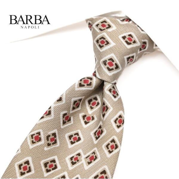 ブランド：BARBA / バルババルバ BARBA ネクタイ セッテピエゲ メンズ コットン シルク 総柄 ベージュ イタリア ブランド HAND MADE IN ITALY ビジネス ギフト プレゼント ラッピング無料 サイズ：【大剣幅：...