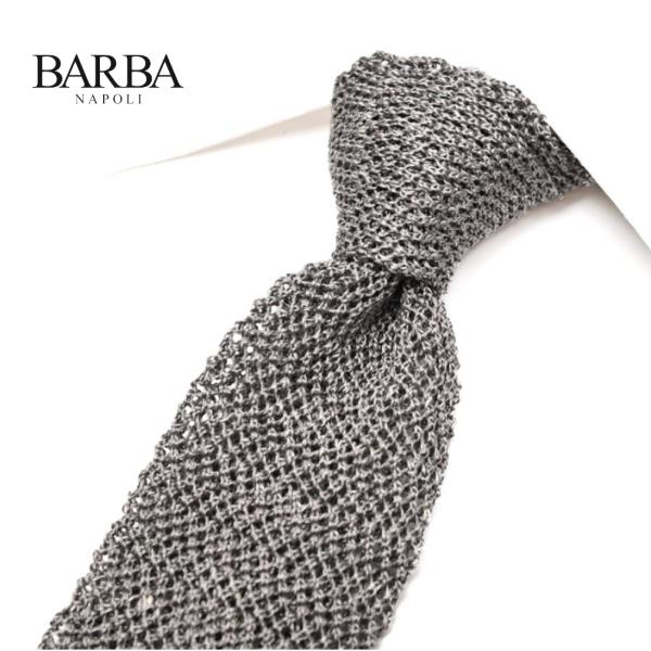 ブランド：BARBA / バルババルバ BARBA ネクタイ ナロータイ ニットタイ スクエア オールシーズン メンズ シルク  リネン 編み柄 グレー イタリア ブランド MADE IN ITALY ビジネス ギフト プレゼント ラッピン...