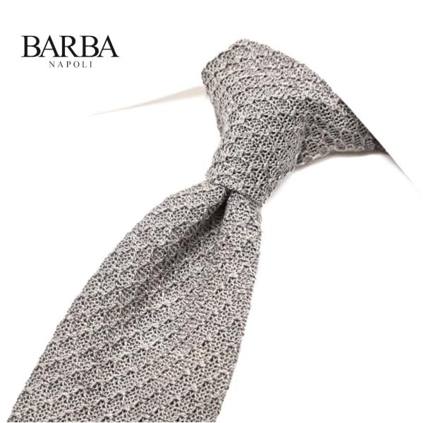 ブランド：BARBA / バルババルバ BARBA ネクタイ ナロータイ ニットタイ スクエア 春夏 メンズ cucito a mano シルク リネン グレー  イタリア ブランド MADE IN ITALY ビジネス ギフト プレゼント...