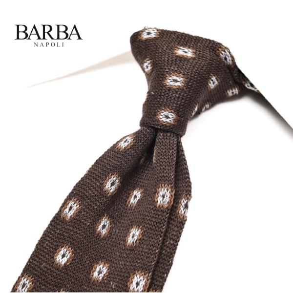 ブランド：BARBA / バルババルバ BARBA ネクタイ ニットタイ 春夏 メンズ cucito a mano 手縫い仕立て コットン リネン 小紋柄 ブラウン イタリア ブランド MADE IN ITALY ビジネス ギフト プレゼン...