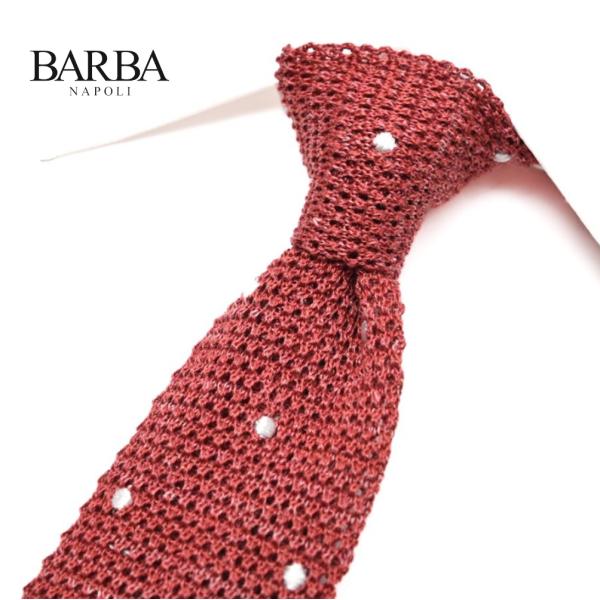 ブランド：BARBA / バルババルバ BARBA ネクタイ ニットタイ メンズ cucito a mano 手縫い仕立て コットン リネン ドット レッド イタリア ブランド MADE IN ITALY ビジネス ギフト プレゼント ラッ...