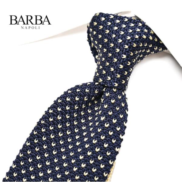 ブランド：BARBA / バルババルバ BARBA ネクタイ ニットタイ メンズ cucito a mano 手縫い仕立て シルク 100% ドット ネイビー ゴールド イタリア ブランド MADE IN ITALY ビジネス ギフト プレ...